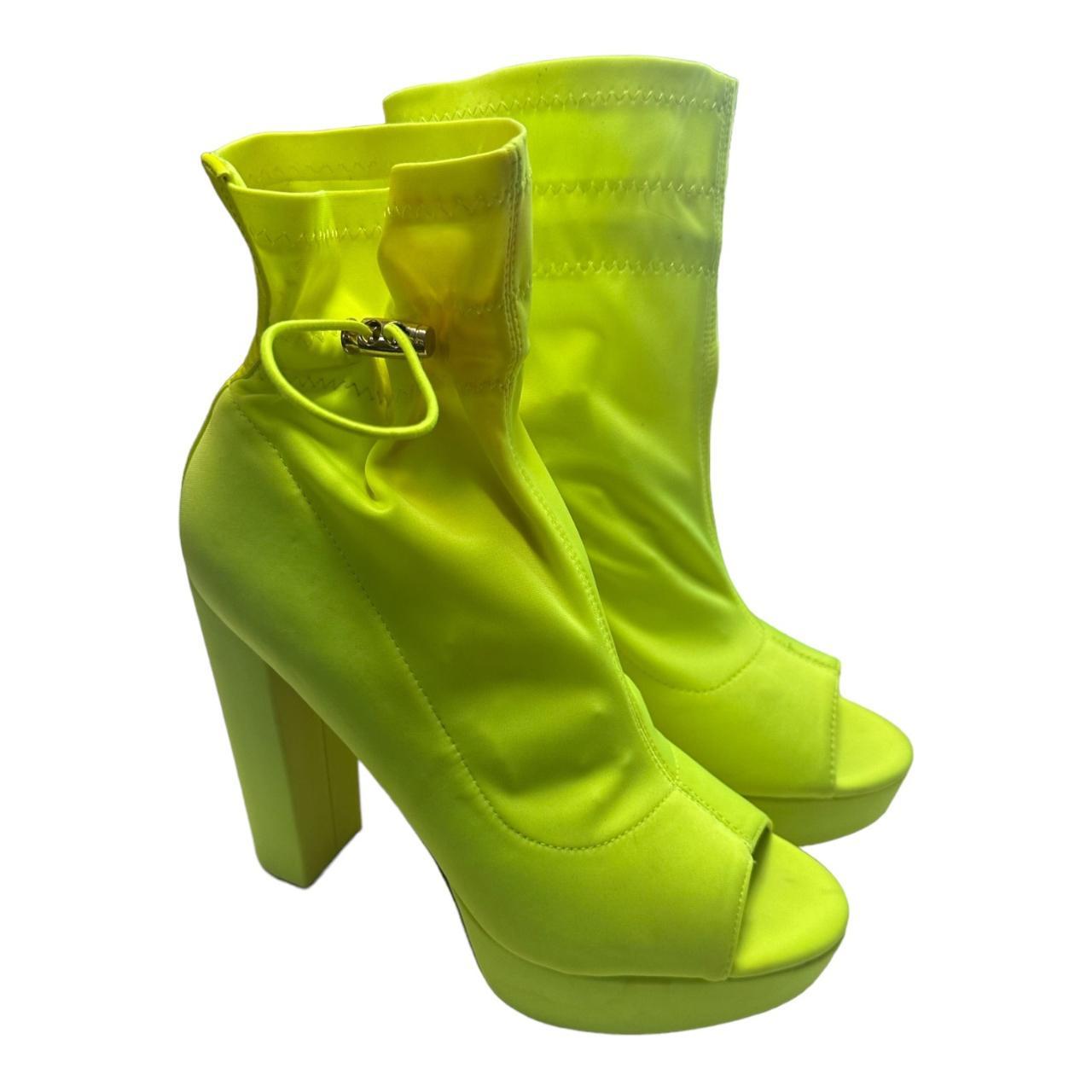 Chunky Bootie Highlighter Yellow Stripper Heels... - Depop