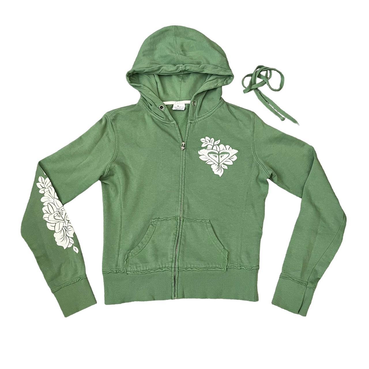 y2k green Roxy hoodie 🐛 excennent condition zip up... - Depop