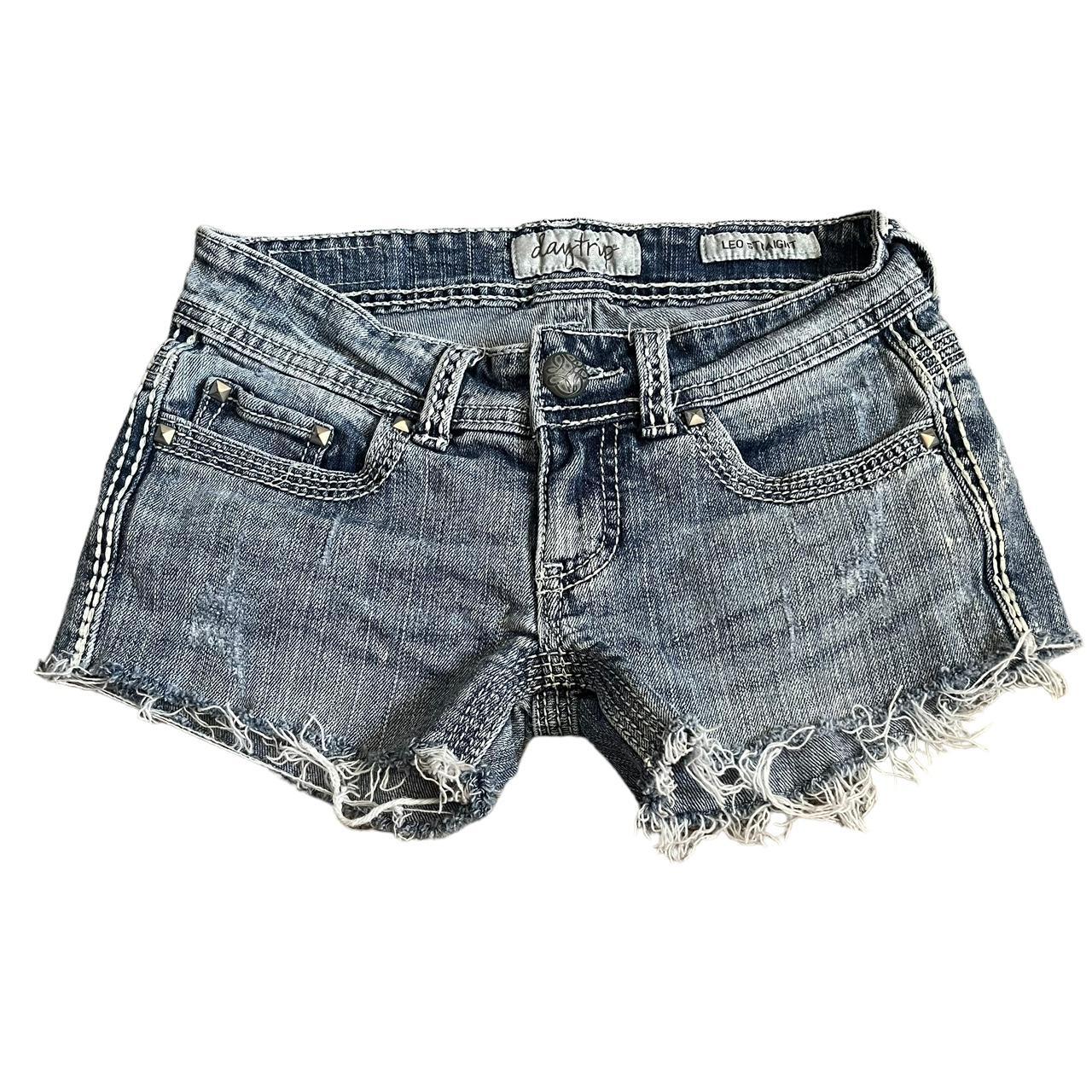 ultra low rise denim cutoff shorts with pyramid stud... - Depop