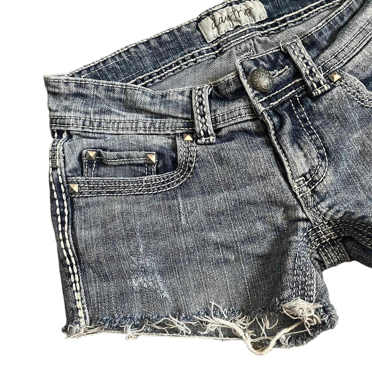 ultra low rise denim cutoff shorts with pyramid stud... - Depop