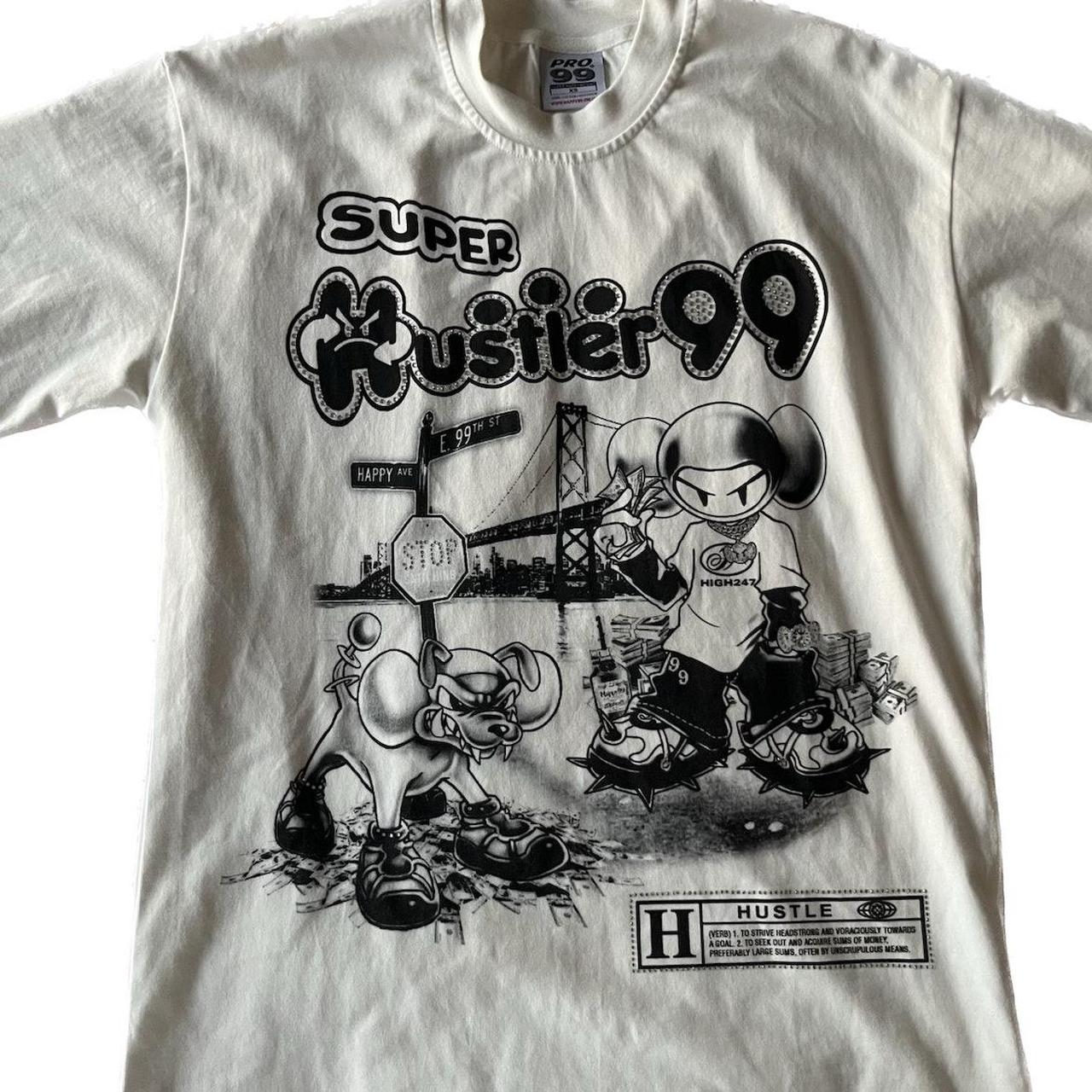 HAPPY99 white super hustler tee mens XS boxy fit - Depop