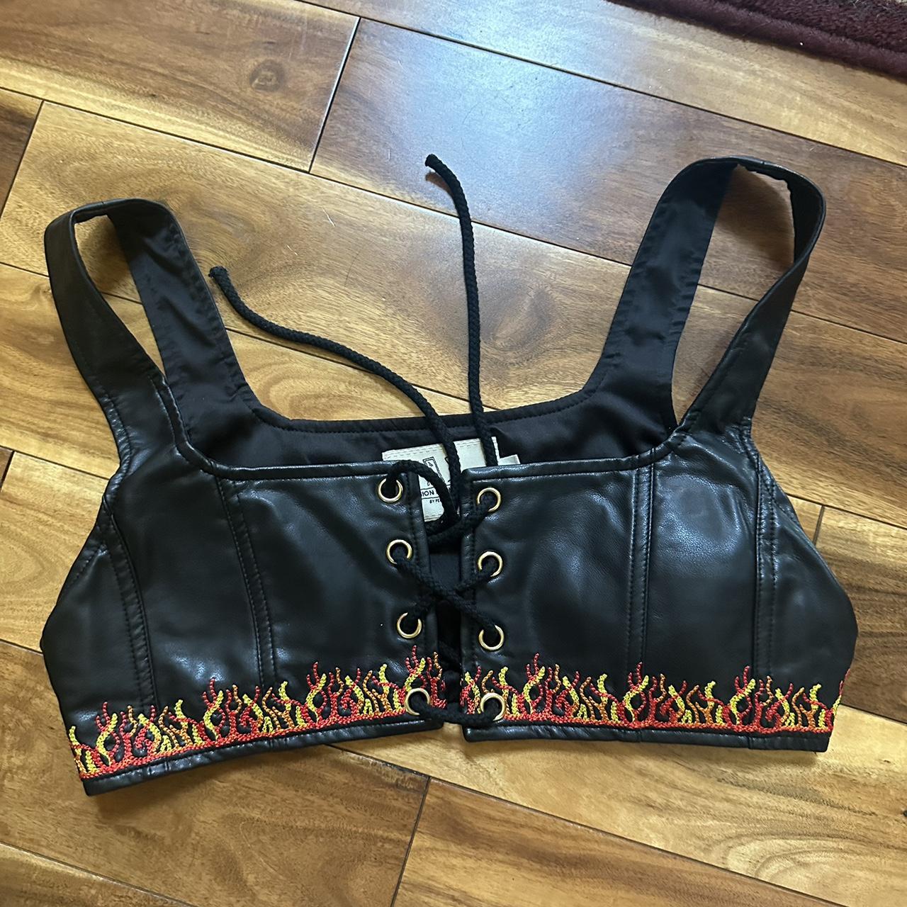 Fashion Brand Company Flame Pleather Corset... - Depop