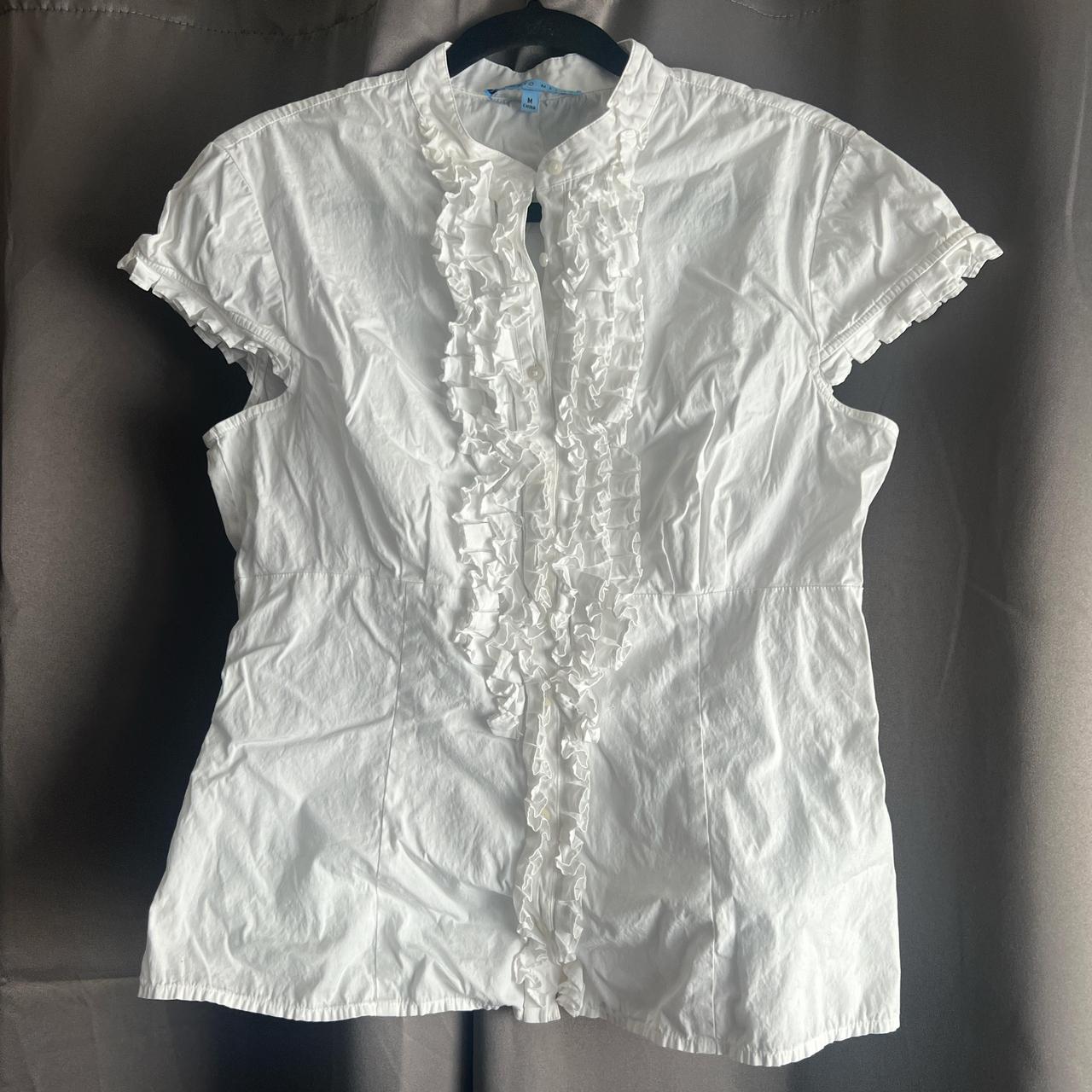 White coquette ruffle button up blouse *Open to... | Depop