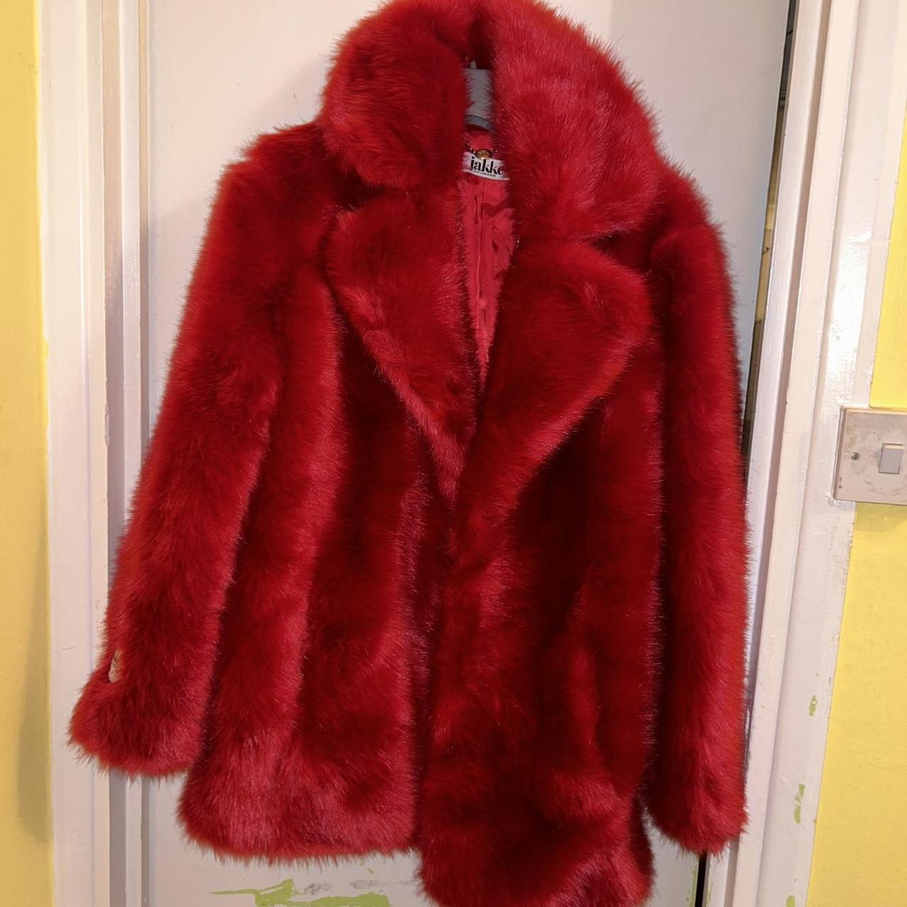 Brand new never worn Jakke bright red faux fur coat... - Depop