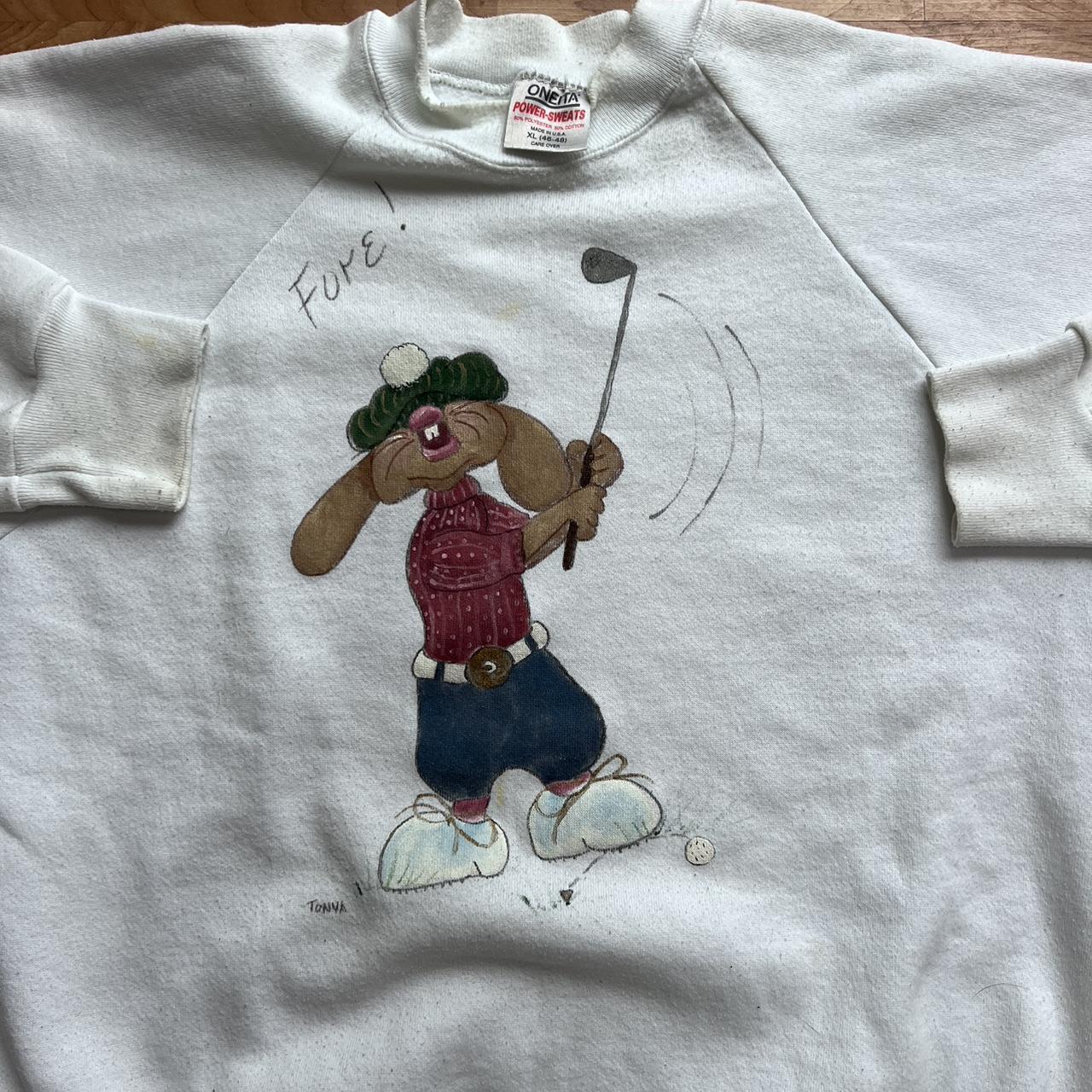 90s Golfing Rabbit Crewneck Made in USA Light... - Depop