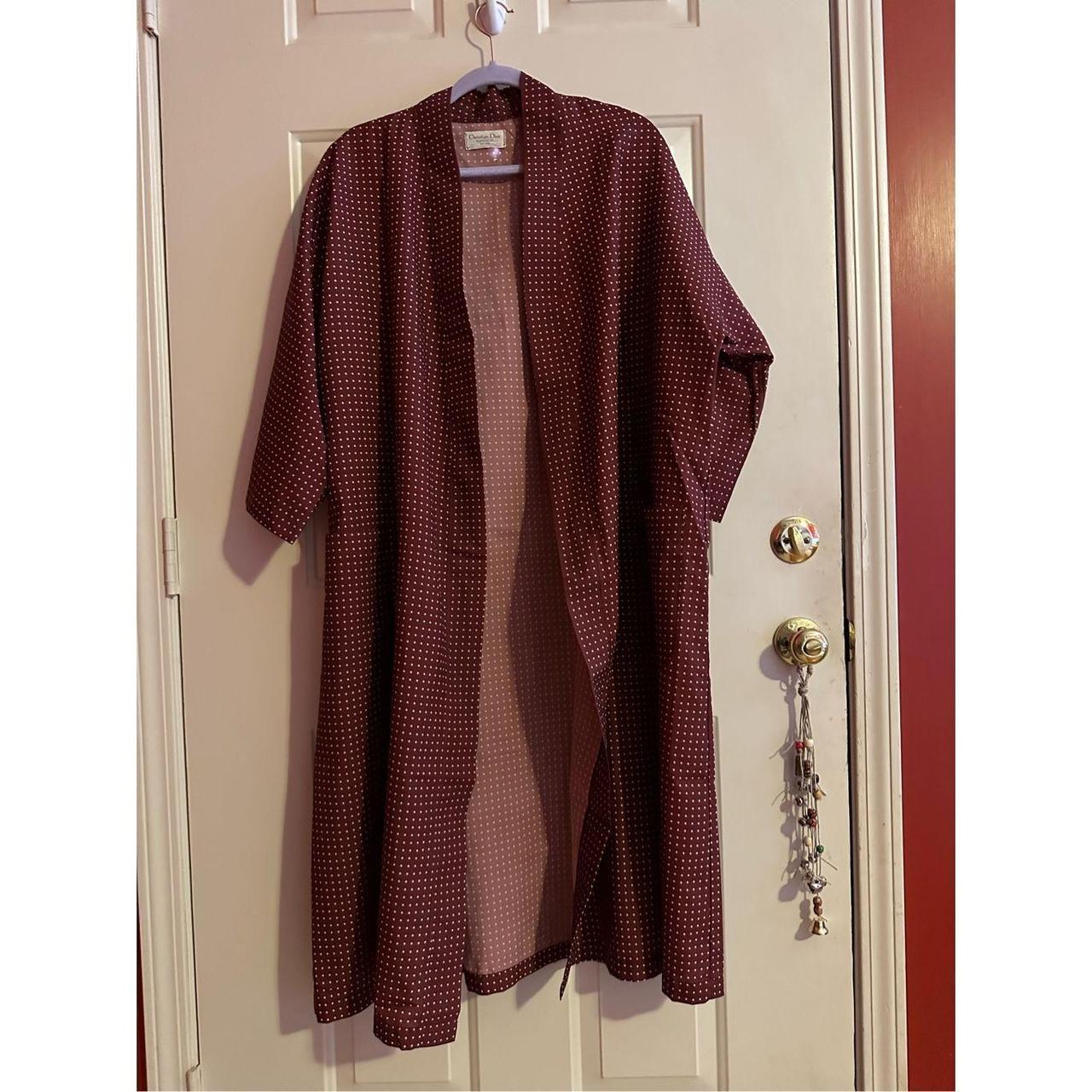 Dior Robe One Size Burgundy with white polka dots 2... - Depop