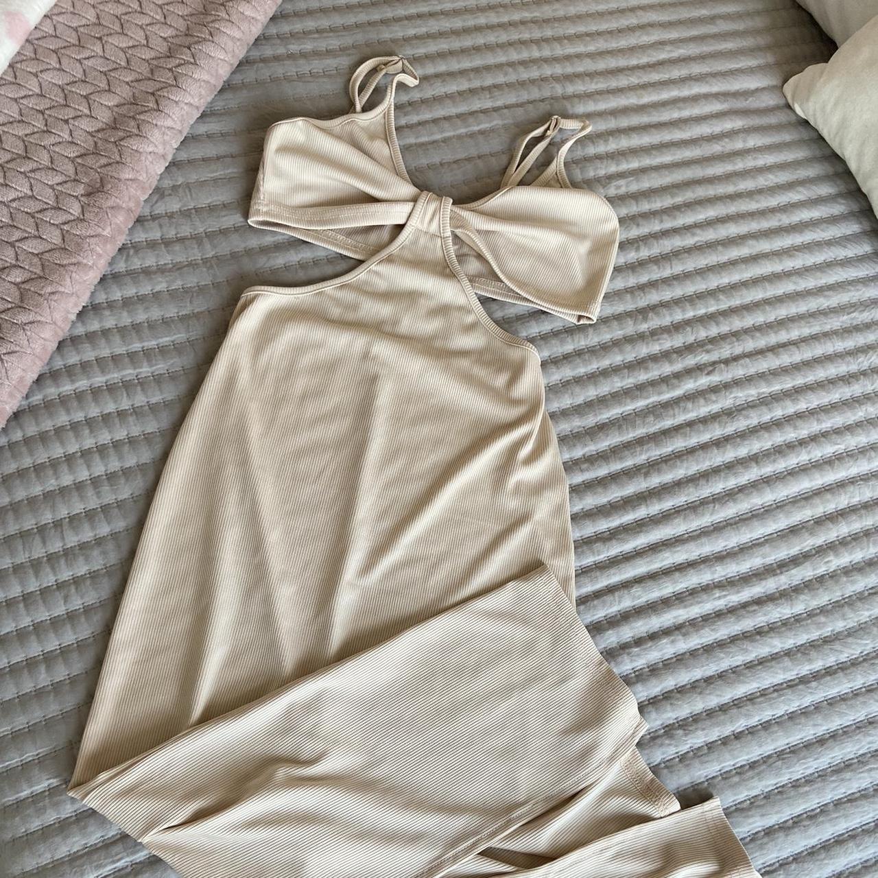 SHEIN Women's Tan and Cream Dress | Depop