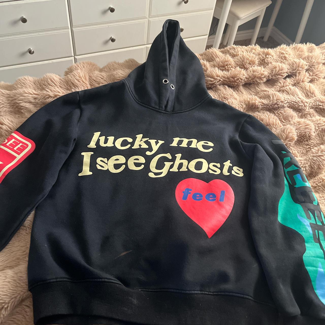 Lucky me I see ghosts hoodie, says size XL kids but... - Depop