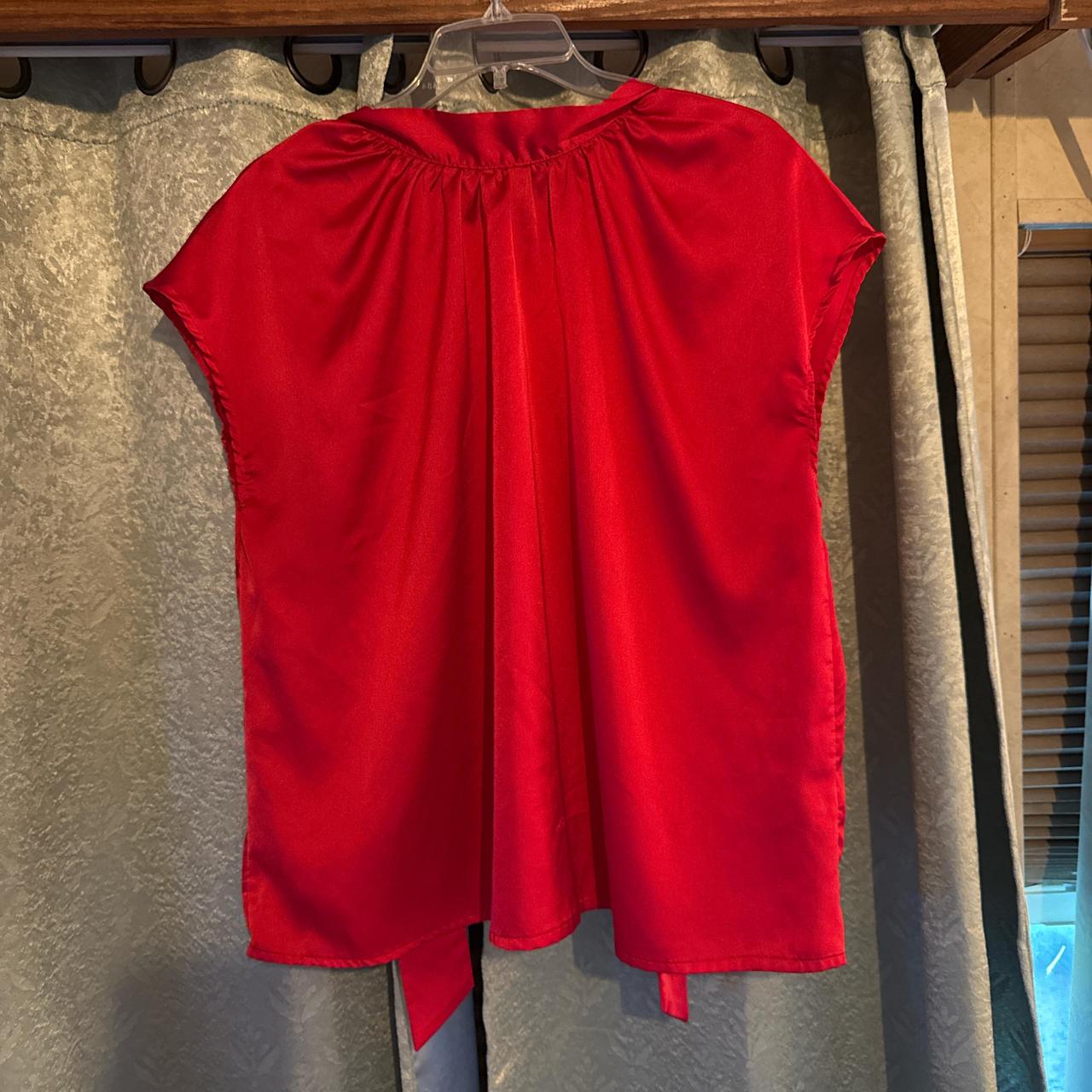 Red silk blouse with bow detail #silkblouse SHEIN... | Depop