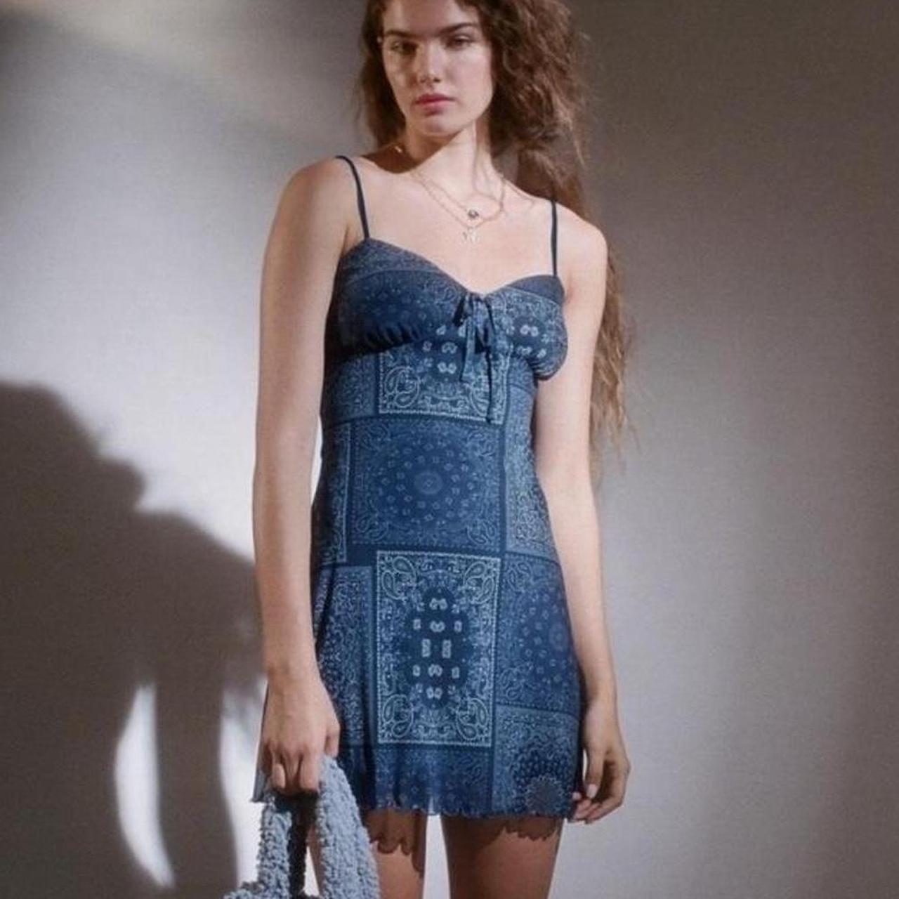 Urban Outfitters Blue Bandana Dress size Small Tie... - Depop