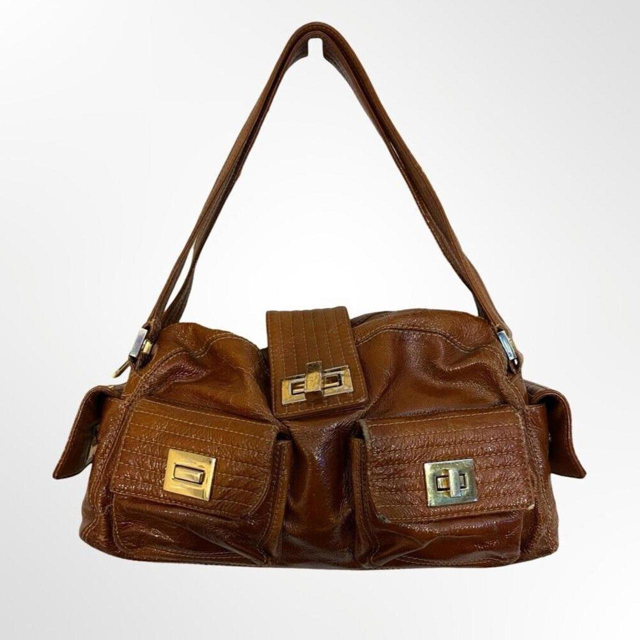 KOOBA Crushed Patent Brown Leather Hobo Bag... - Depop