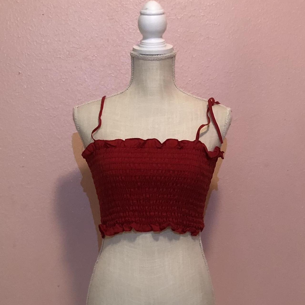 Red tube top, very stretchy material and doesn't... - Depop