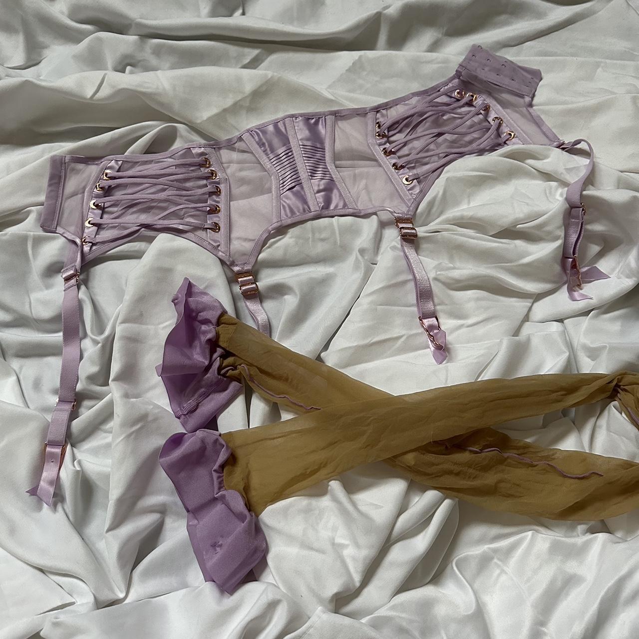 Lilac honey Birdette garter with matching stockings.... - Depop