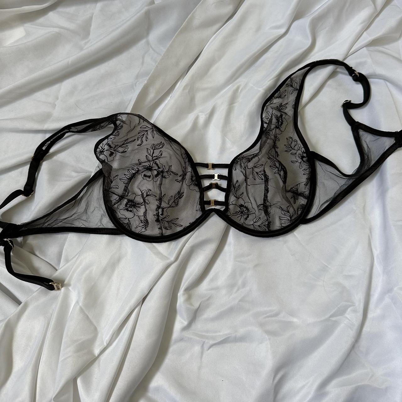 Sheer black lace honey Birdette bra size 32DD - Depop
