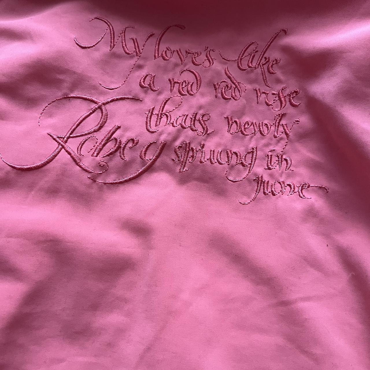 Vintage embroidered pink bomber jacket Staining on... - Depop