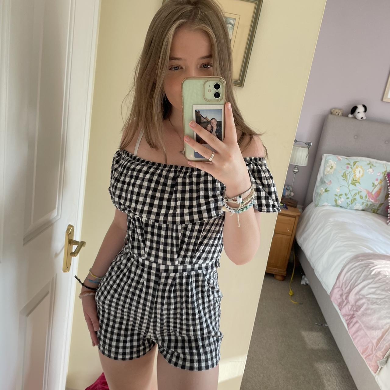 Black and white gingham play suit size from Jack... - Depop