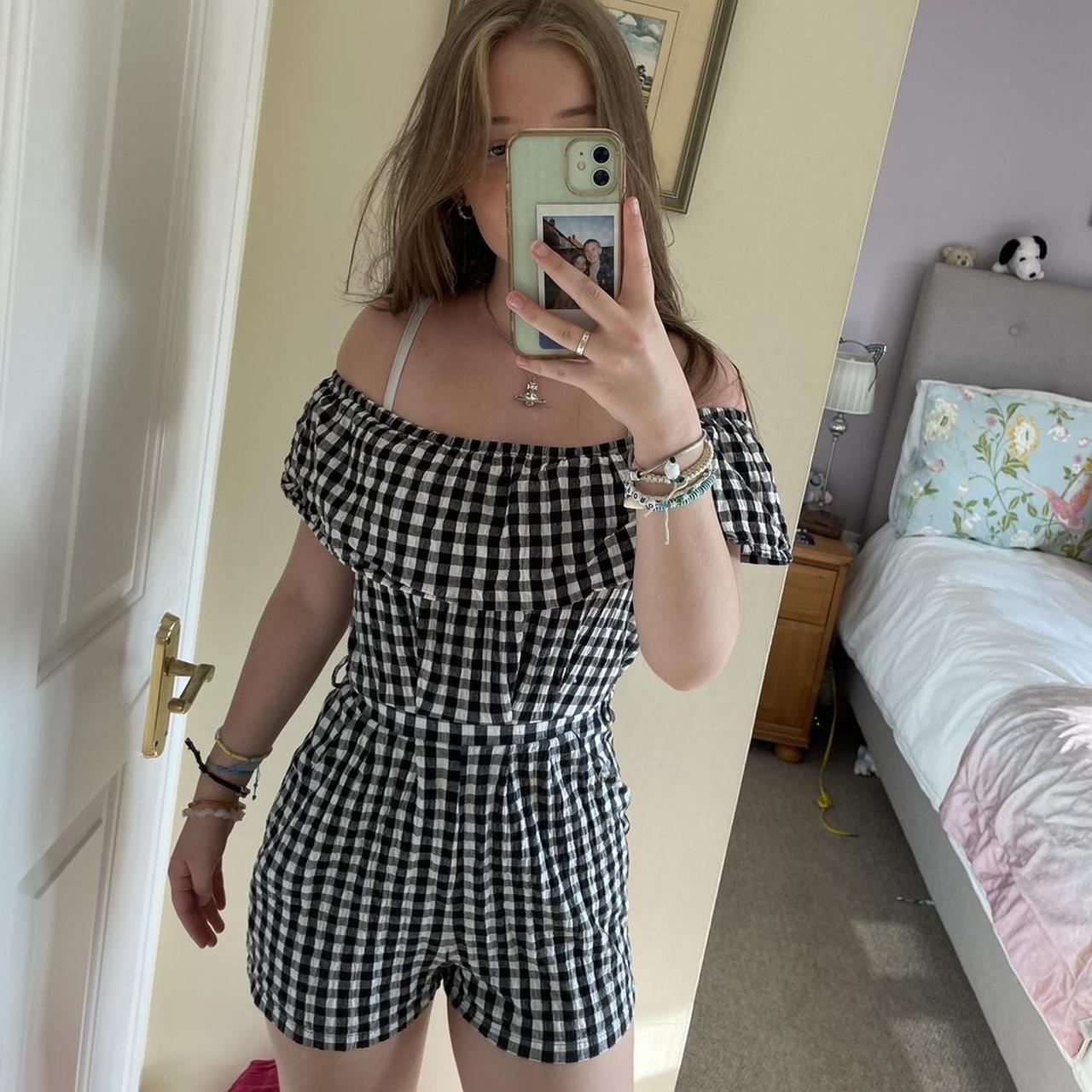 Black and white gingham play suit size from Jack... - Depop