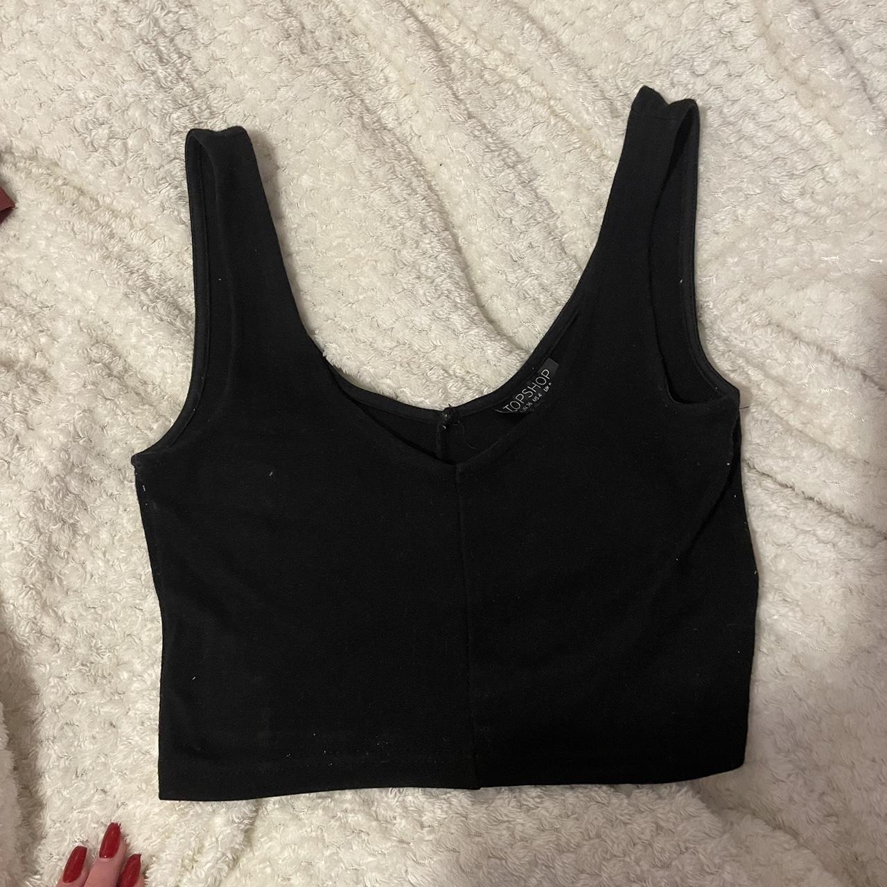 Black fitted crop top from Topshop, size UK 8.... - Depop