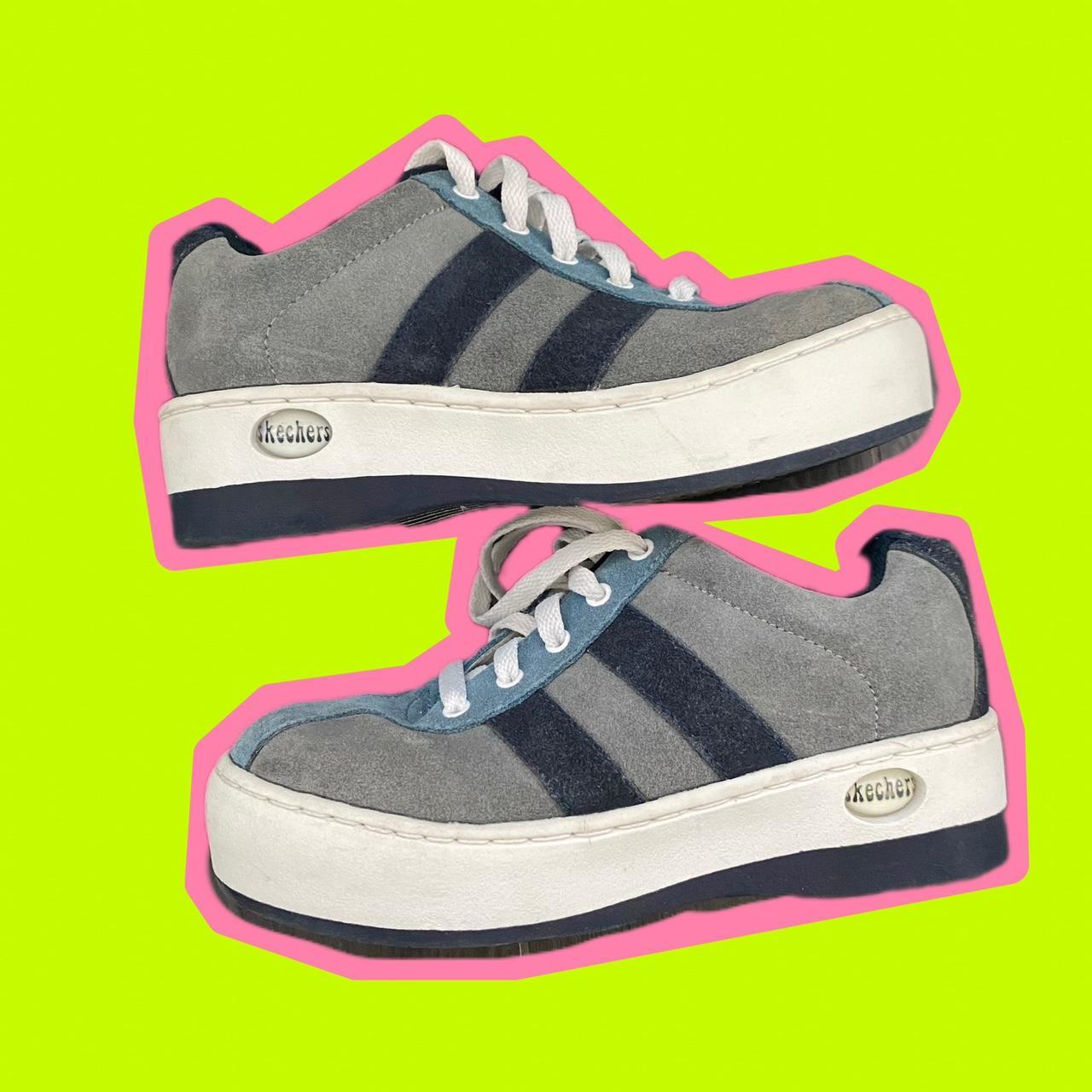 90s Skechers Gray Platform Gray and blue platform... - Depop