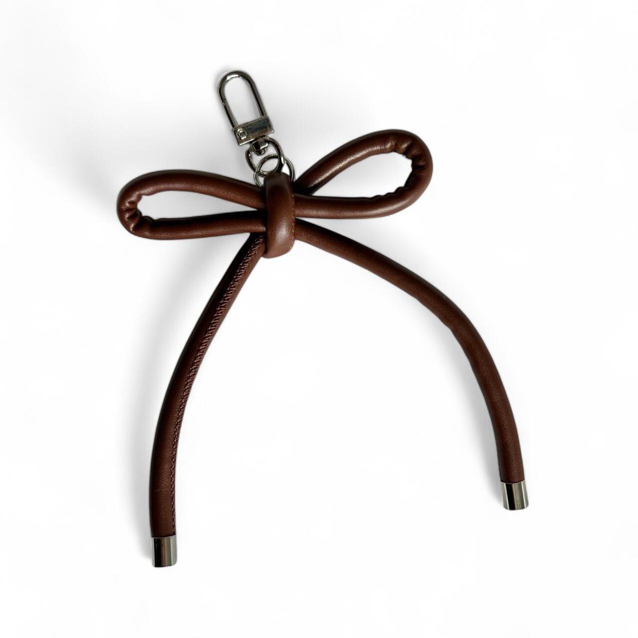 Coffee Brown Leather Bow Bag Charm Measurements... - Depop