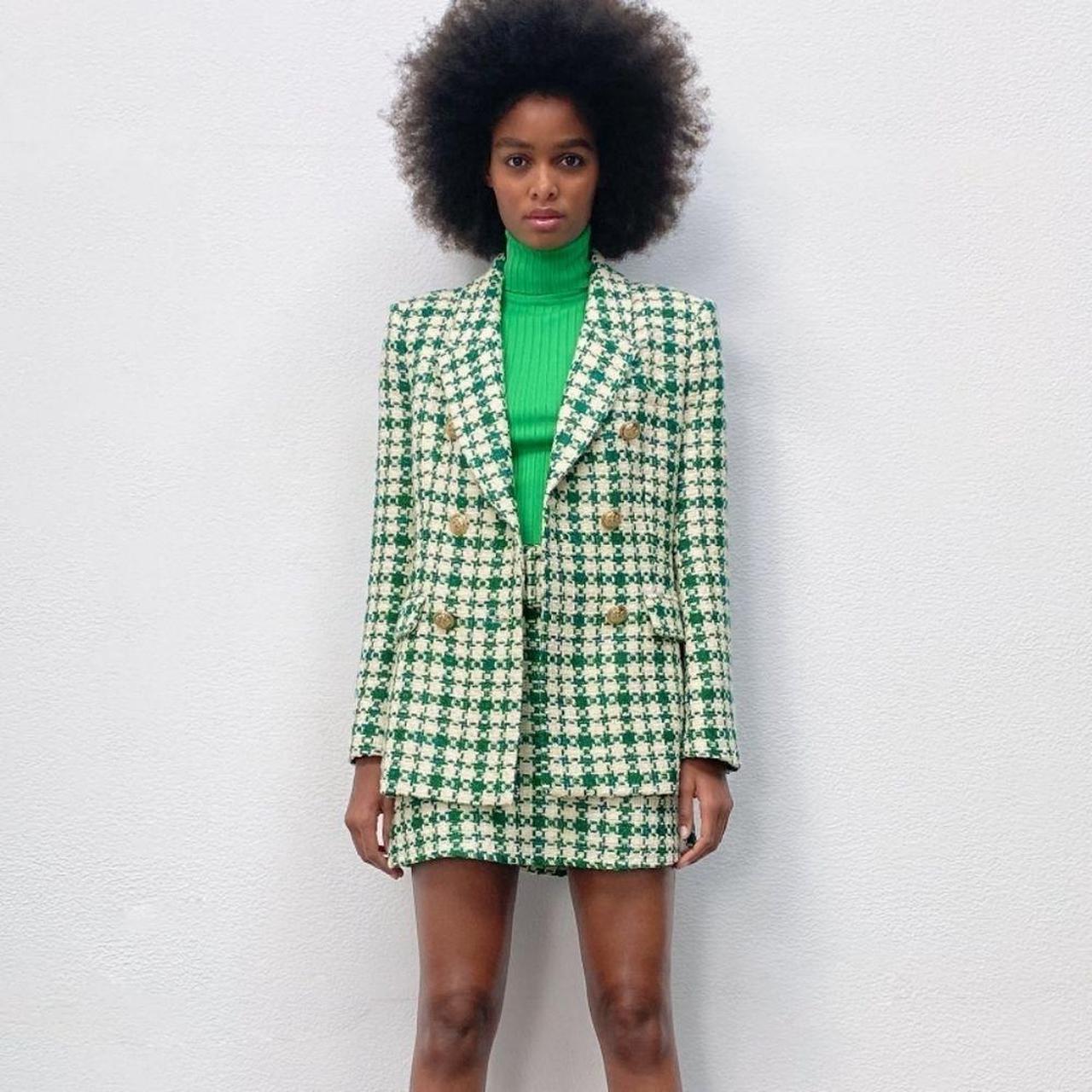 Zara Double Breasted Textured Weave Blazer Jacket in... - Depop