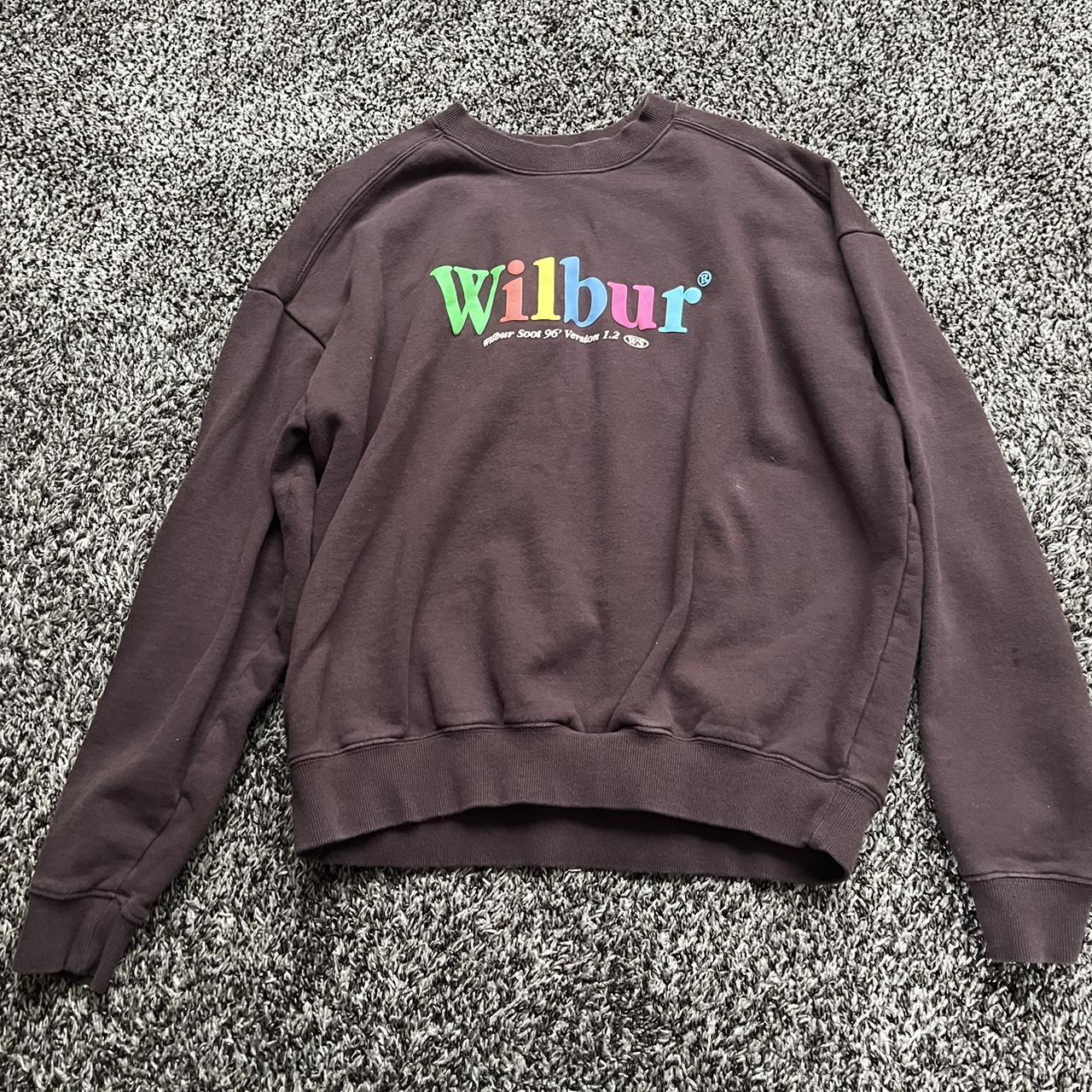 wilbur soot brown puff paint crewneck barely used,... - Depop