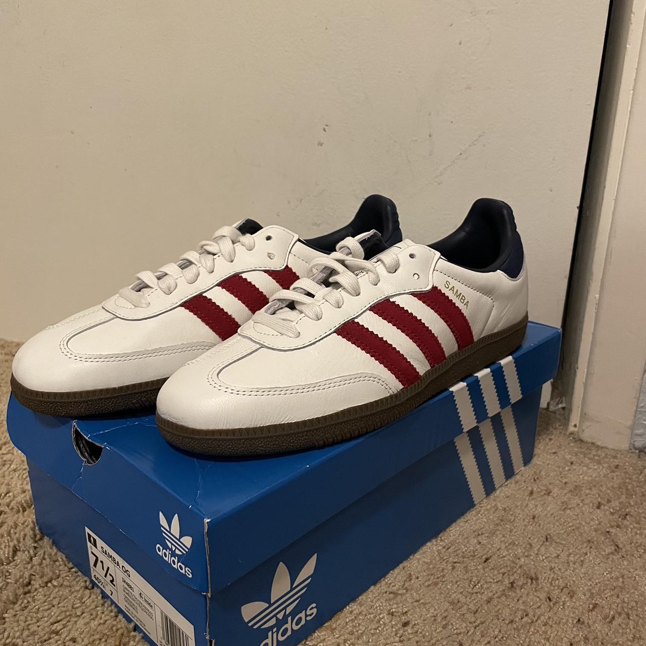 Adidas Red, Blue, and White Samba OG. Men’s 7 1/2,... | Depop