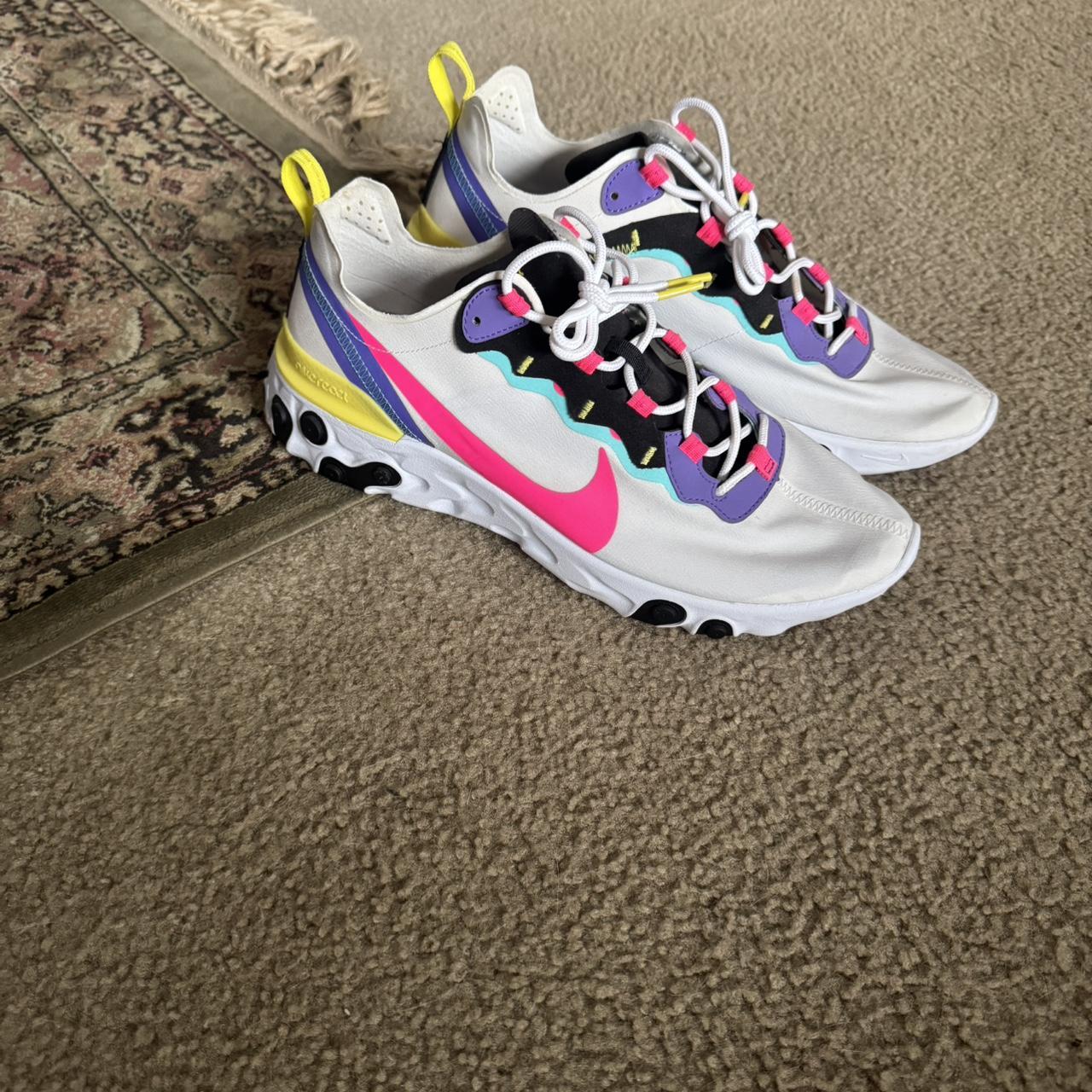 Nike React Element 55 trainers in white and multi color | Depop
