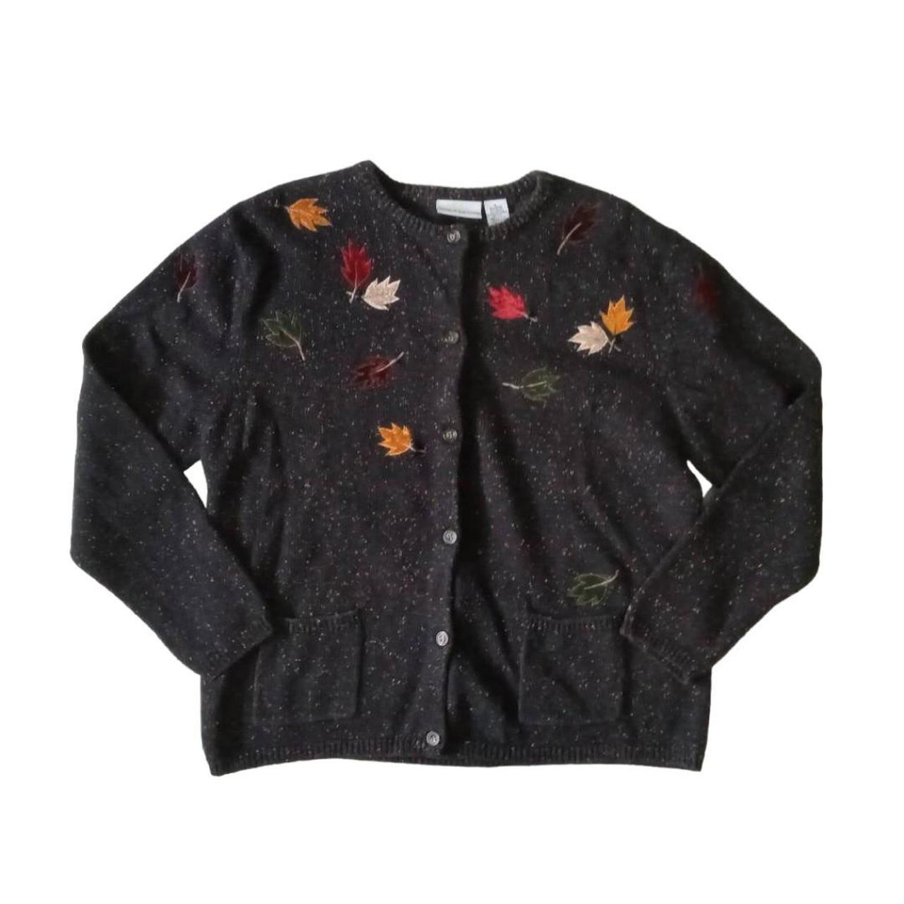 Croft & Barrow Women's Large Black Speckled Knit... - Depop