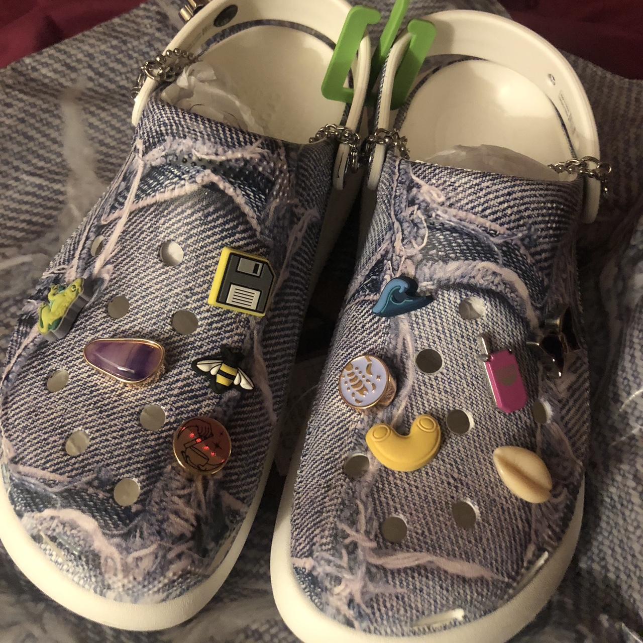 denim patterned sza x crocs collab shoes never worn... - Depop