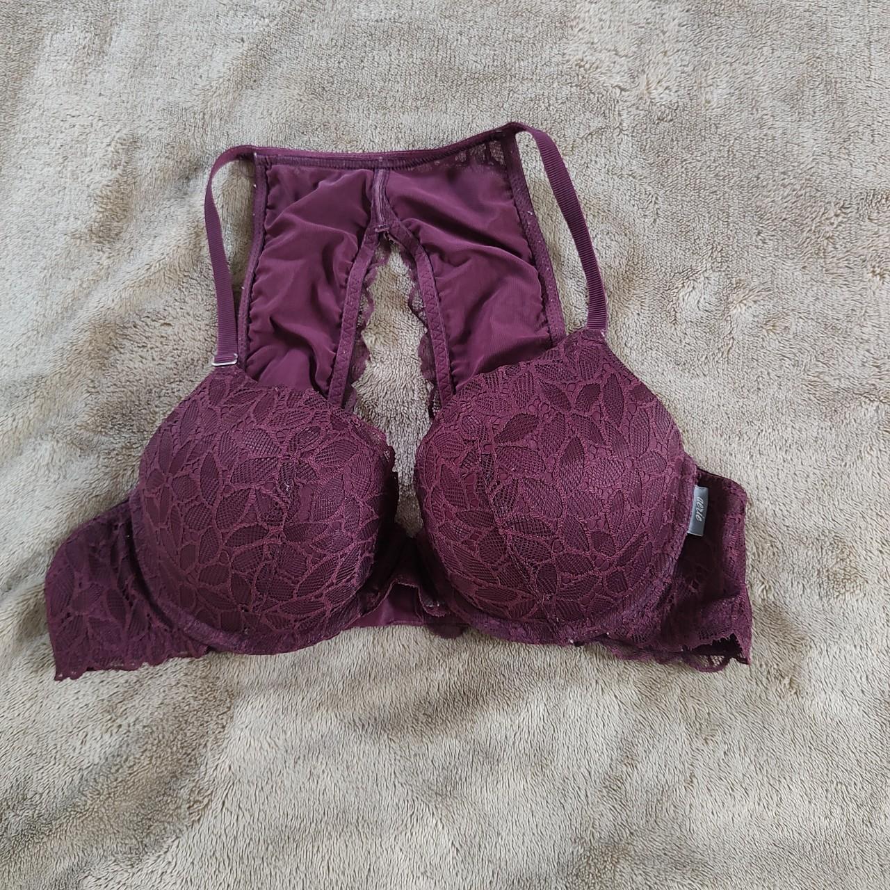 aerie women's Burgundy lace bra. Back hook/eye... - Depop