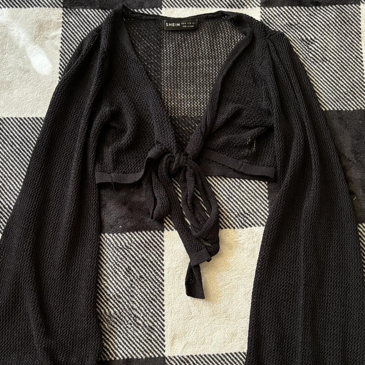 Black fishnet wrap top flared long sleeve... - Depop