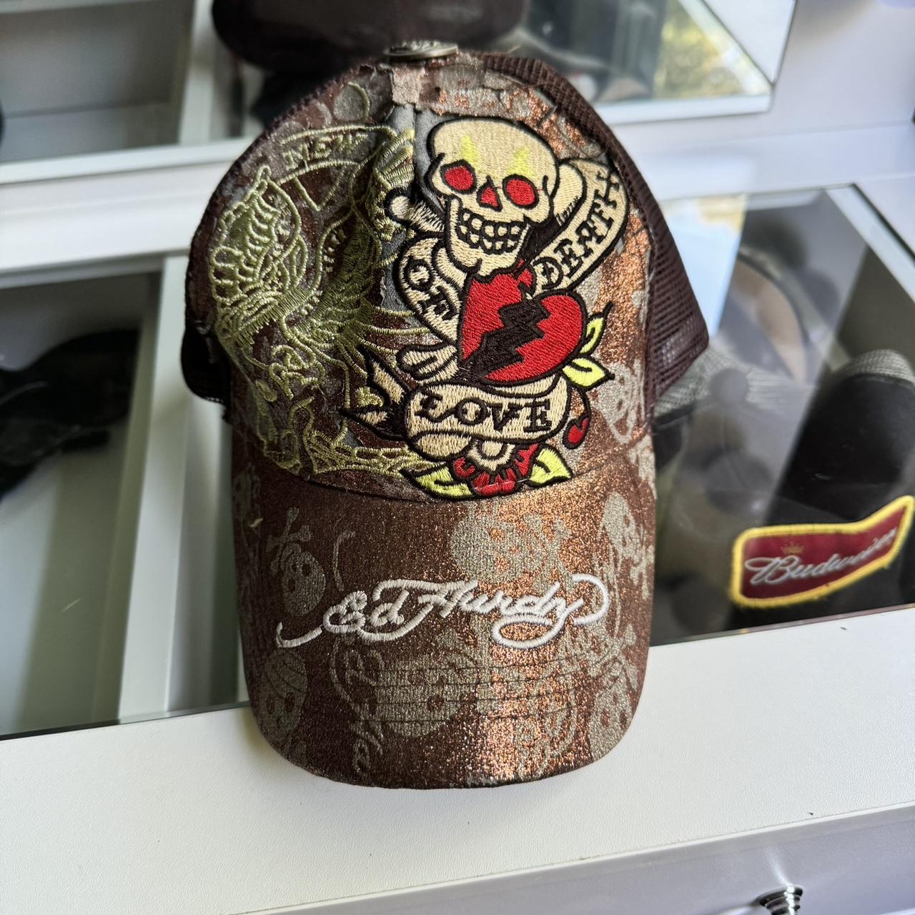 ed hardy hat *has some peeling* - Depop