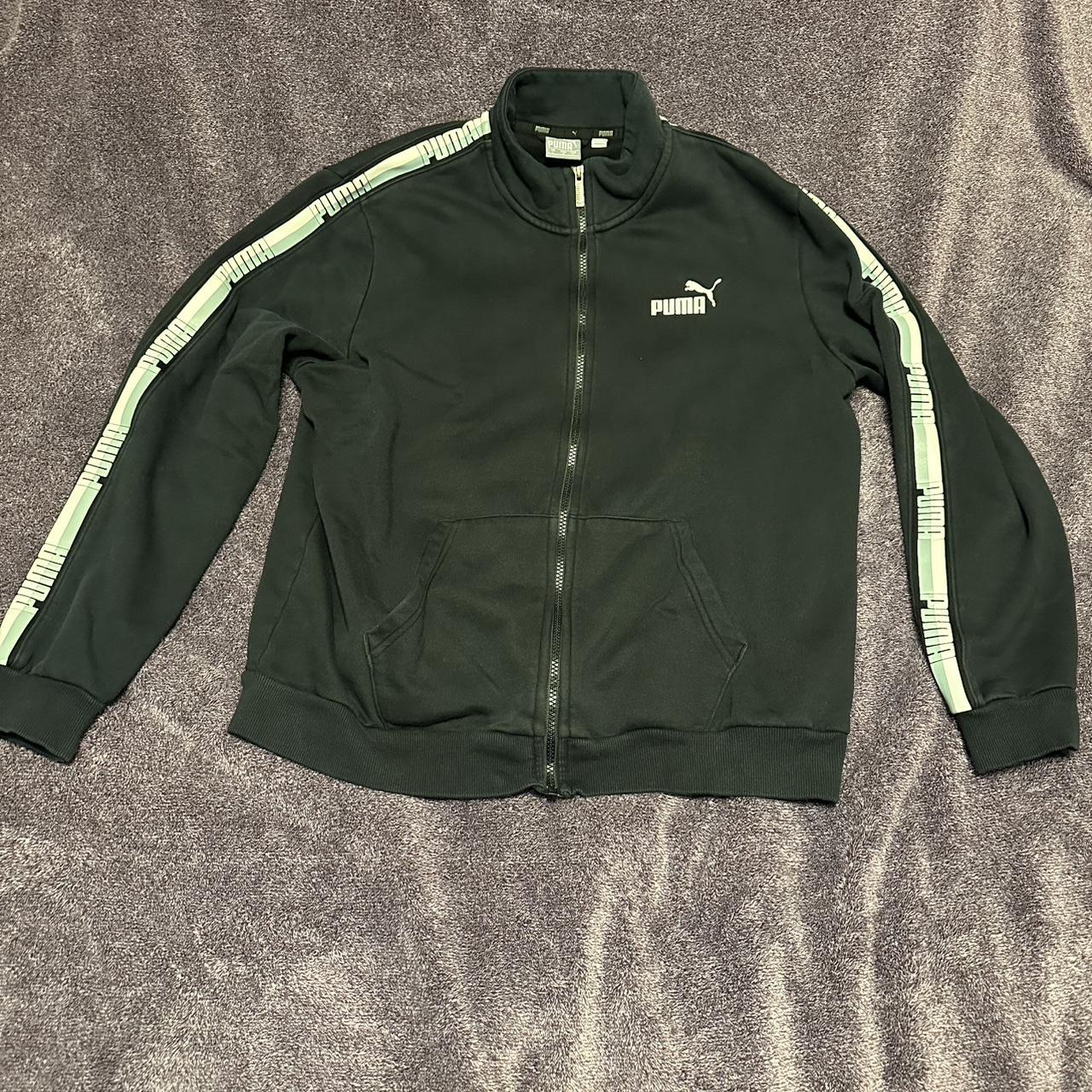 Black, white and grey Puma zip-up track jacket men’s... | Depop