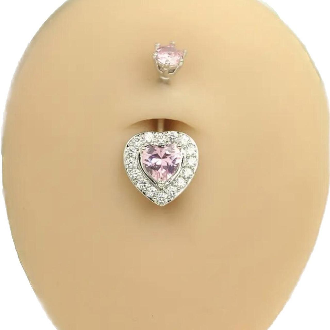 Pink Heart Belly Button Ring for Navel Piercings 14G... - Depop