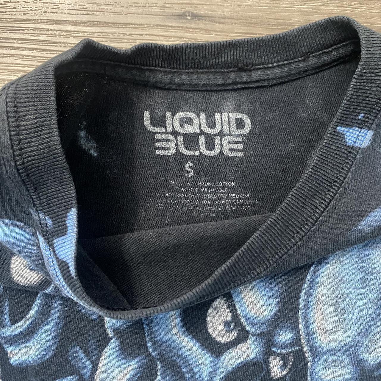 Liquid Blue AOP Blue skull tee. size small. - Depop