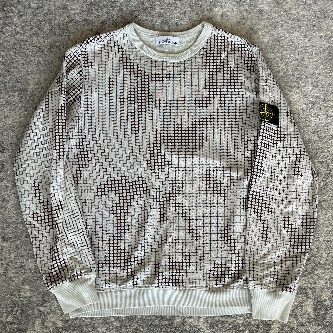 Stone island check grid camo sweatshirt 8-9/10... - Depop