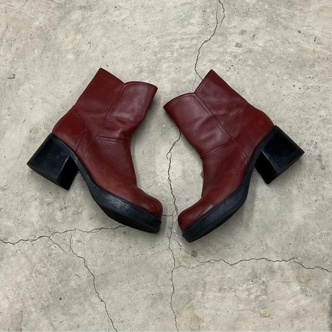 VINTAGE CHUNKY FUNKY RED HIGH HEEL BOOTS 8.5 WOMENS... - Depop