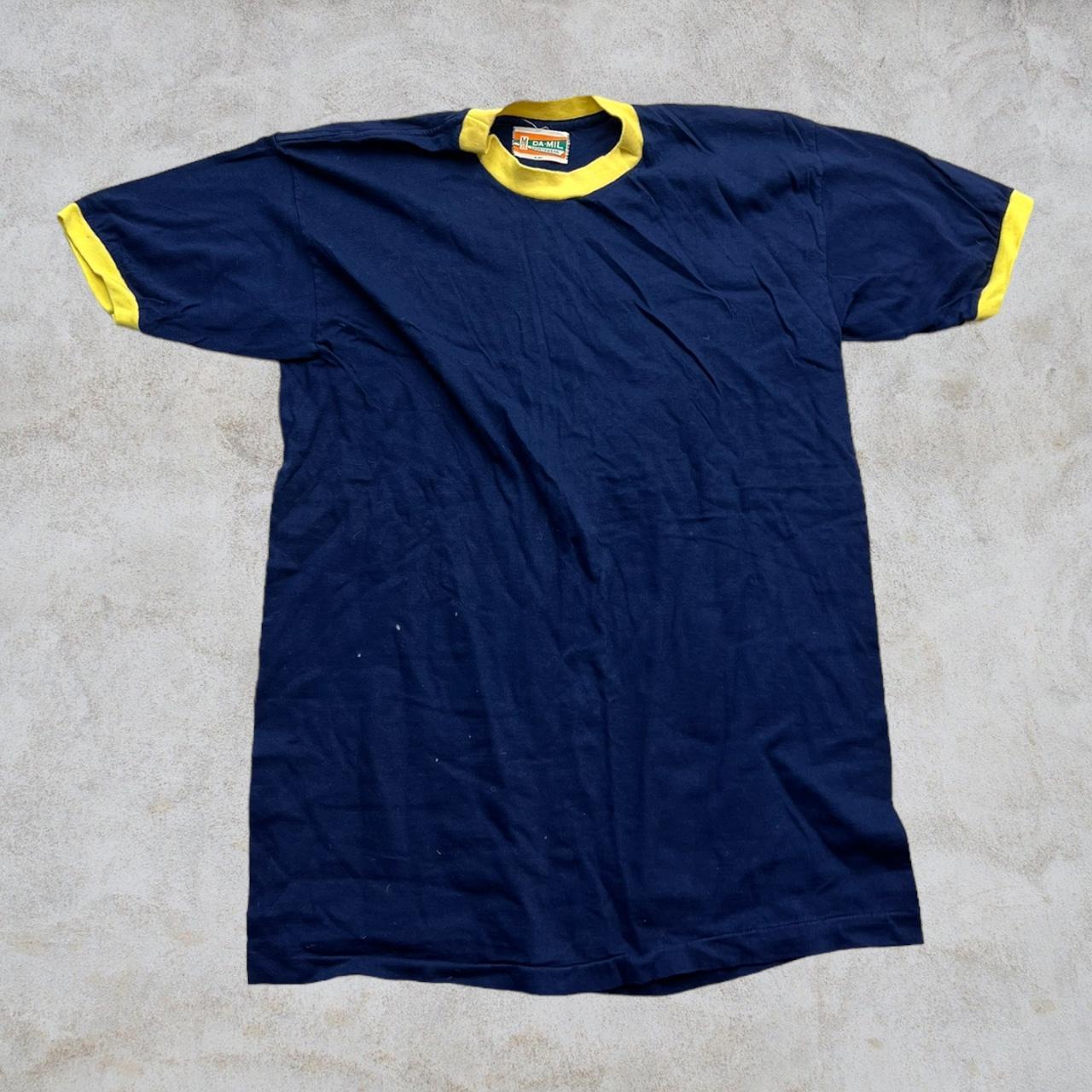 VINTAGE 70s BASIC NAVY BLUE RINGER TEE SHIRT BASIC... - Depop