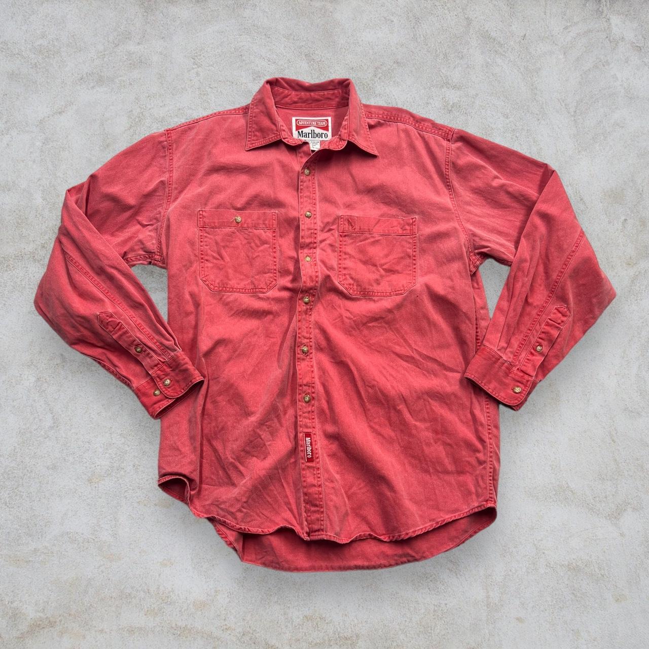VINTAGE 90s MARLBORO RED BUTTON UP SHIRT BASIC... - Depop
