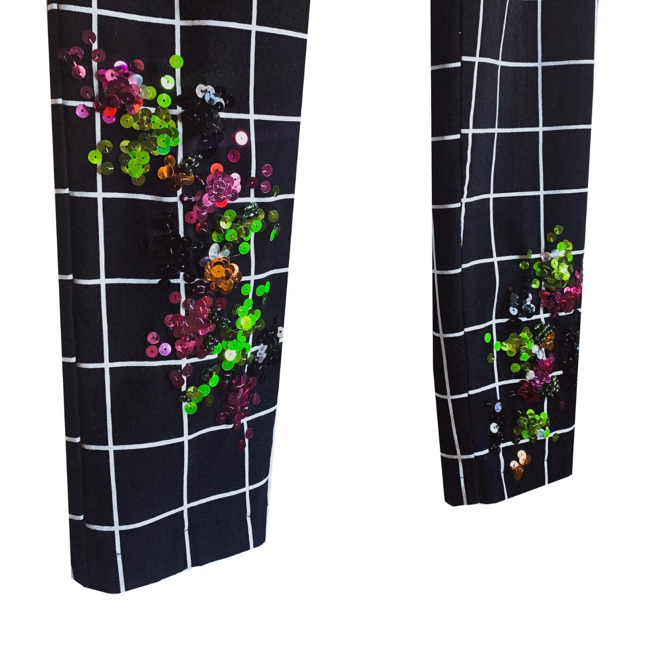 Sequin Grid Print Pants High-waisted, slim,... - Depop