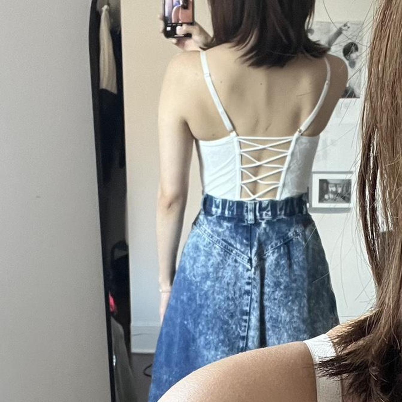 White corset top with lace detailing, boning, hooks... - Depop