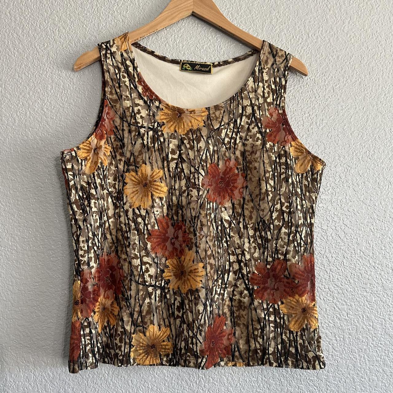 Vintage Mirasol XL Daisy Flower Tank Top Shirt... - Depop