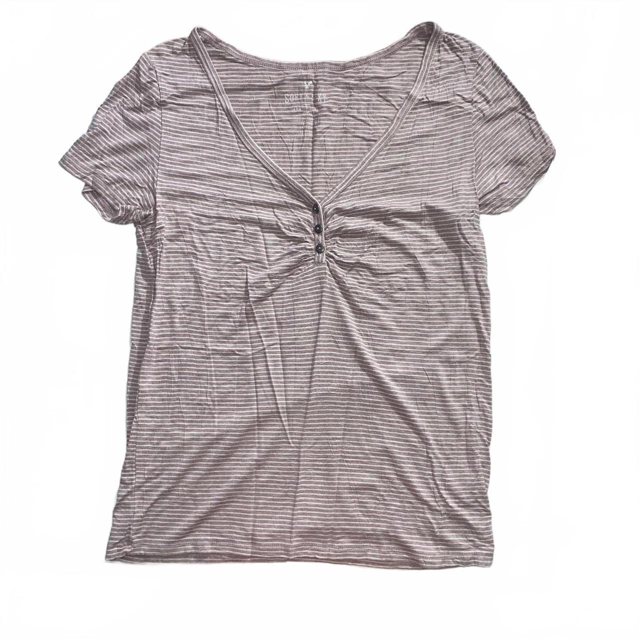 American Eagle Soft & Sexy tee in burgundy and white... | Depop