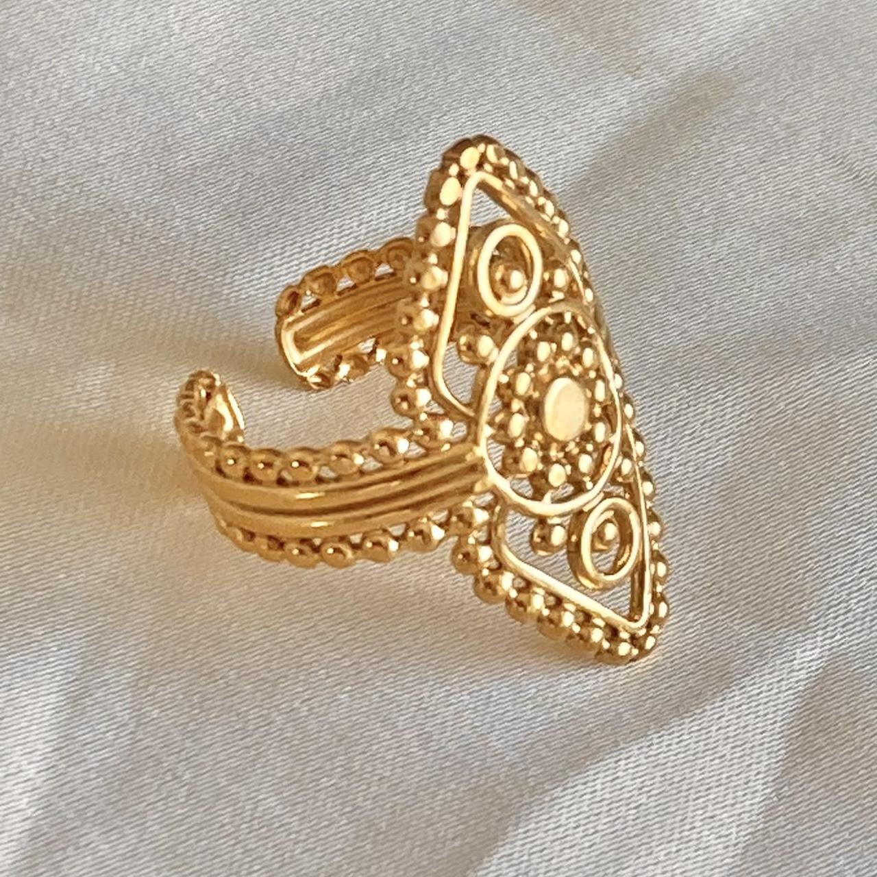 18K gold filled Boho ring Adjustable big gold... - Depop