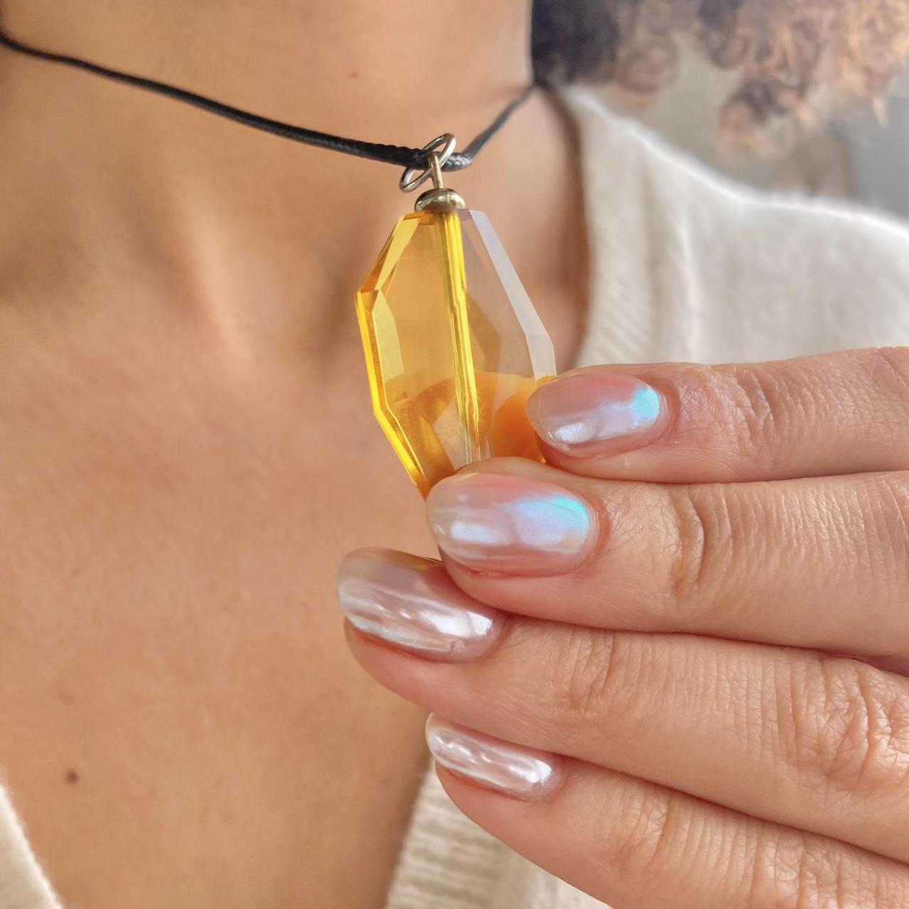 Yellow diamond Y2K necklace Wax black cord 40... - Depop