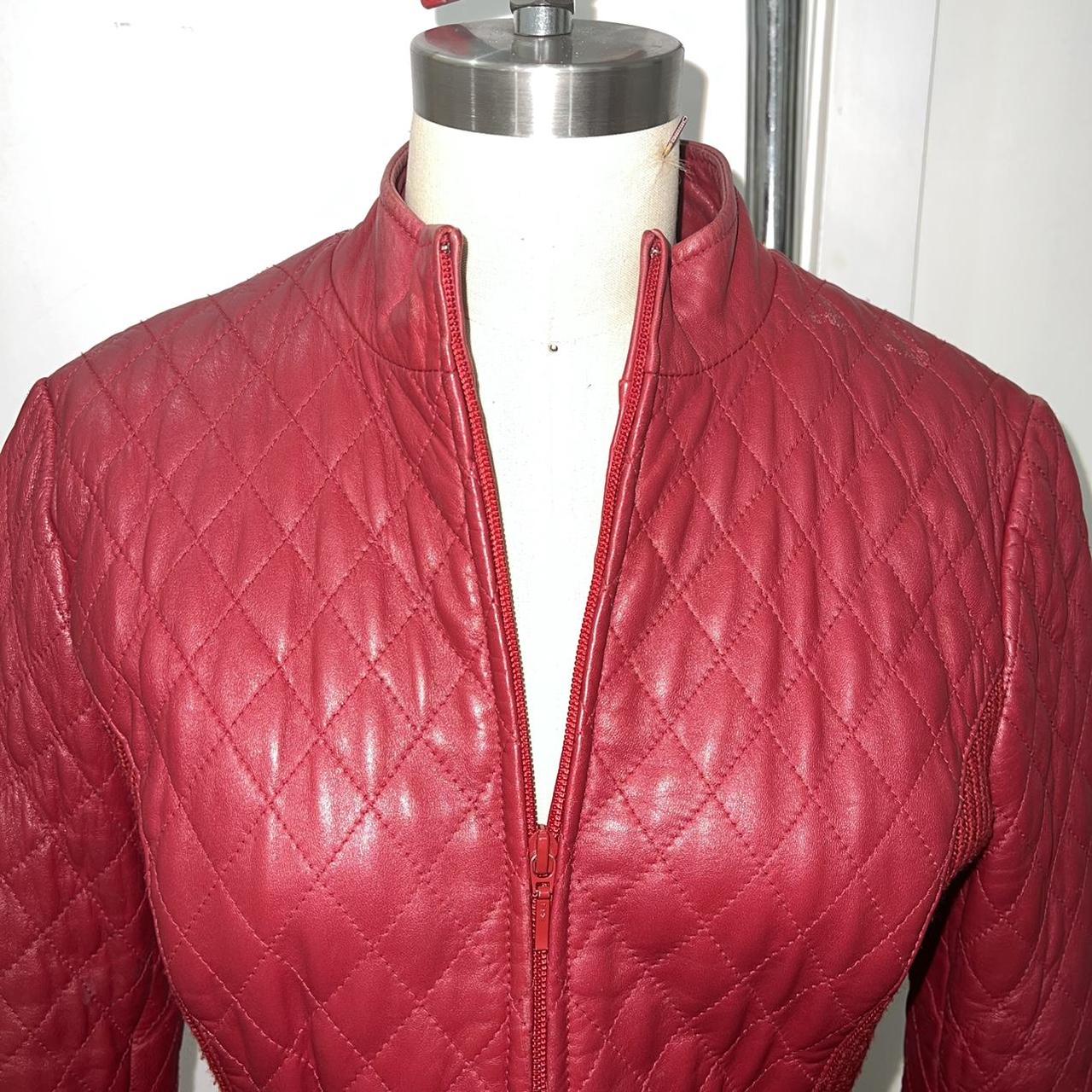 Red Lamb leather moto jacket with quilted design. - Depop
