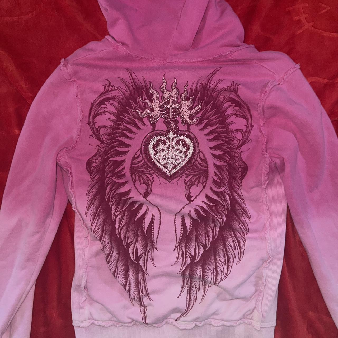 Affliction Women's Pink and White Jacket | Depop
