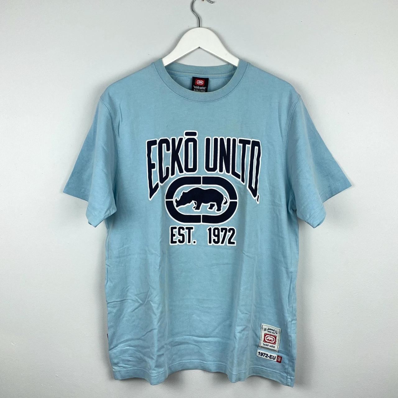 Vintage Ecko Unltd Light Blue Spellout Logo Graphic... - Depop