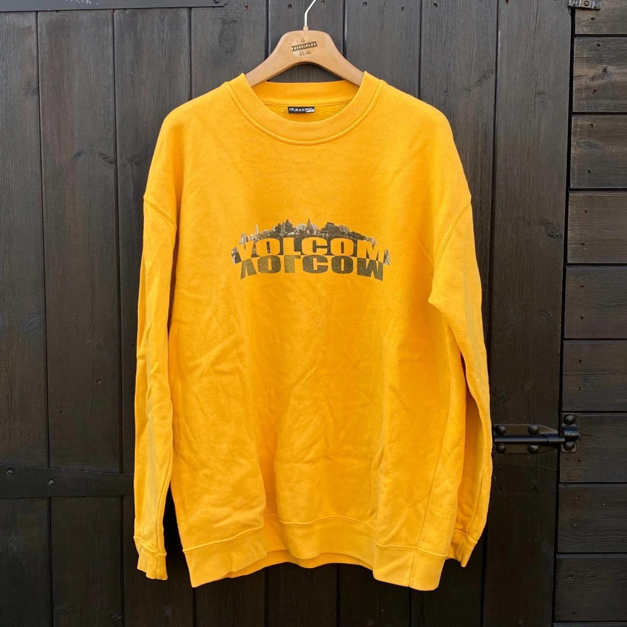 Vtg Volcom Faded Yellow Spellout Hoodie Surf Skate... - Depop
